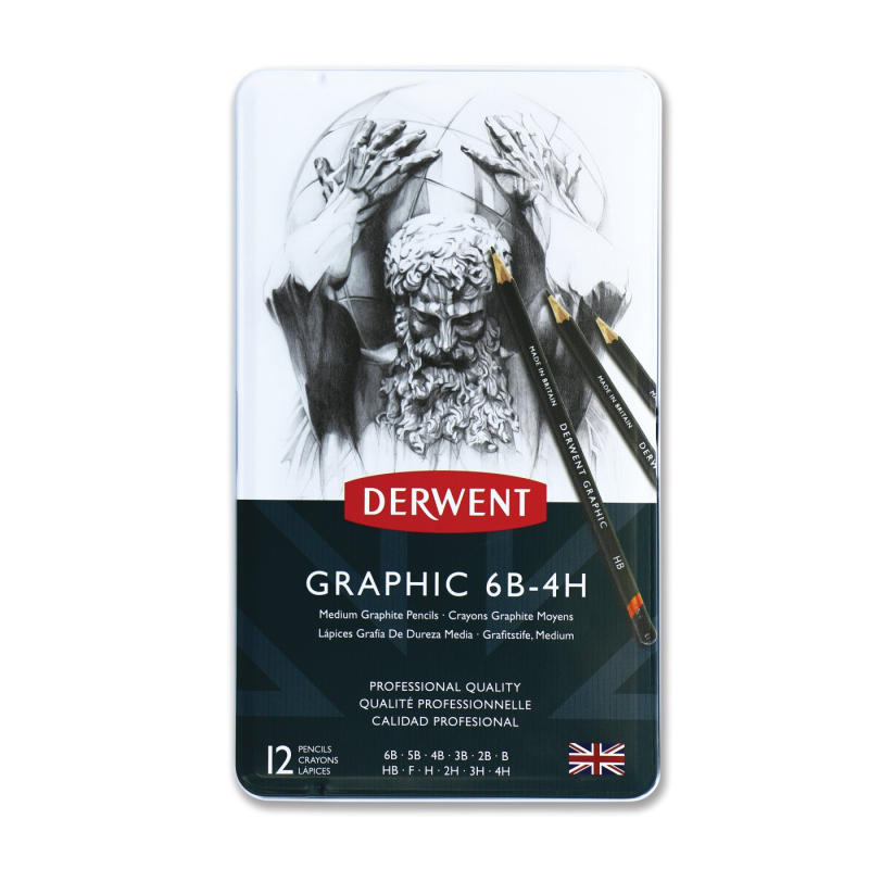Derwent Graphic Pencils Designer 6B-4H Tin of 12 | Turners Art Supplies